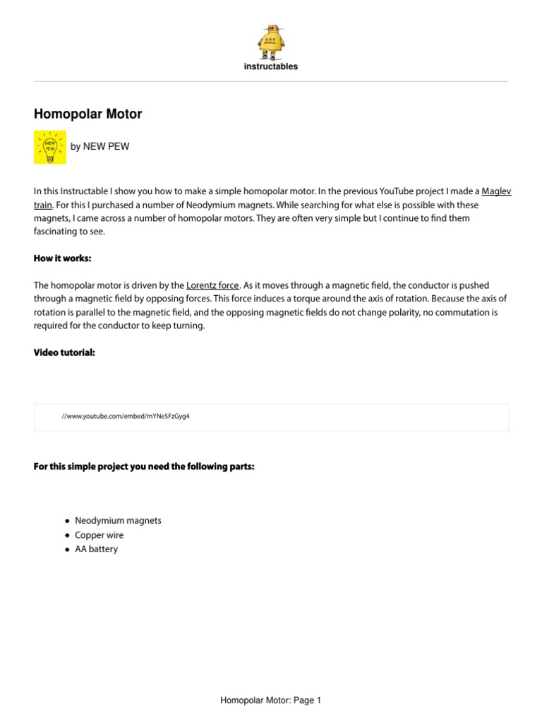 Simple Homopolar Motor: How to Build a Motor That Spins Using Only a ...