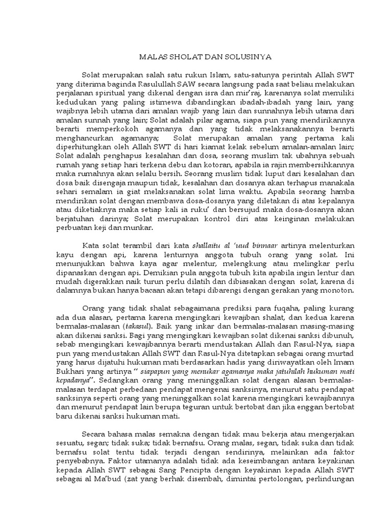 Malas Sholat Dan Solusinya | PDF