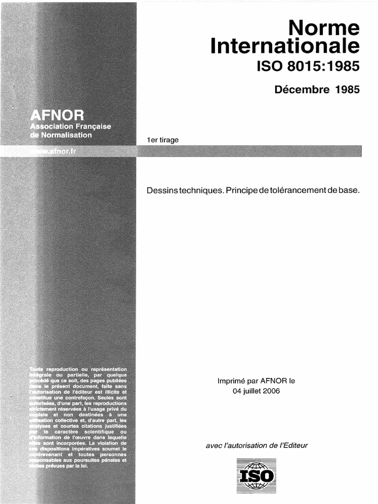ISO 8015 Dessins Techniques - Principes de Tolerancement de Base | PDF