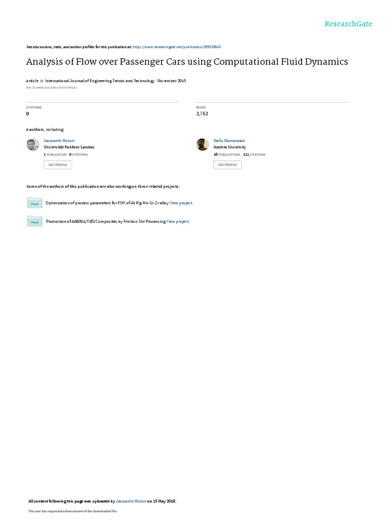 Analysis of Flow Over Passenger Cars Using Computa | PDF | Drag ...