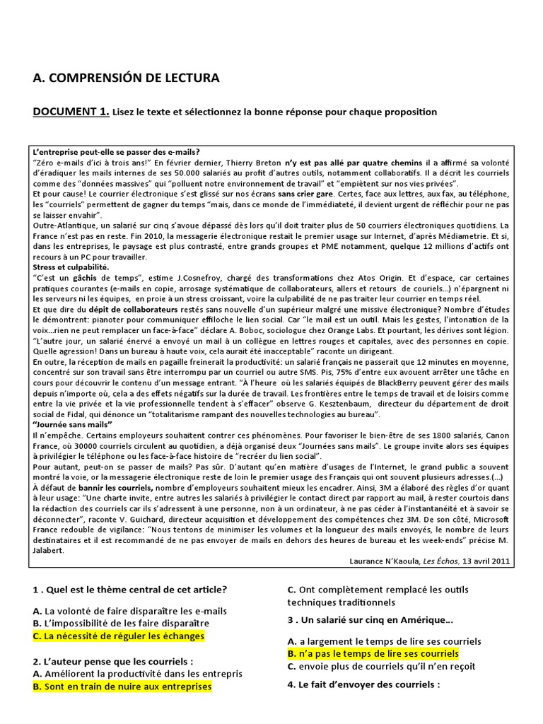 Test B2 - Corrigé | PDF