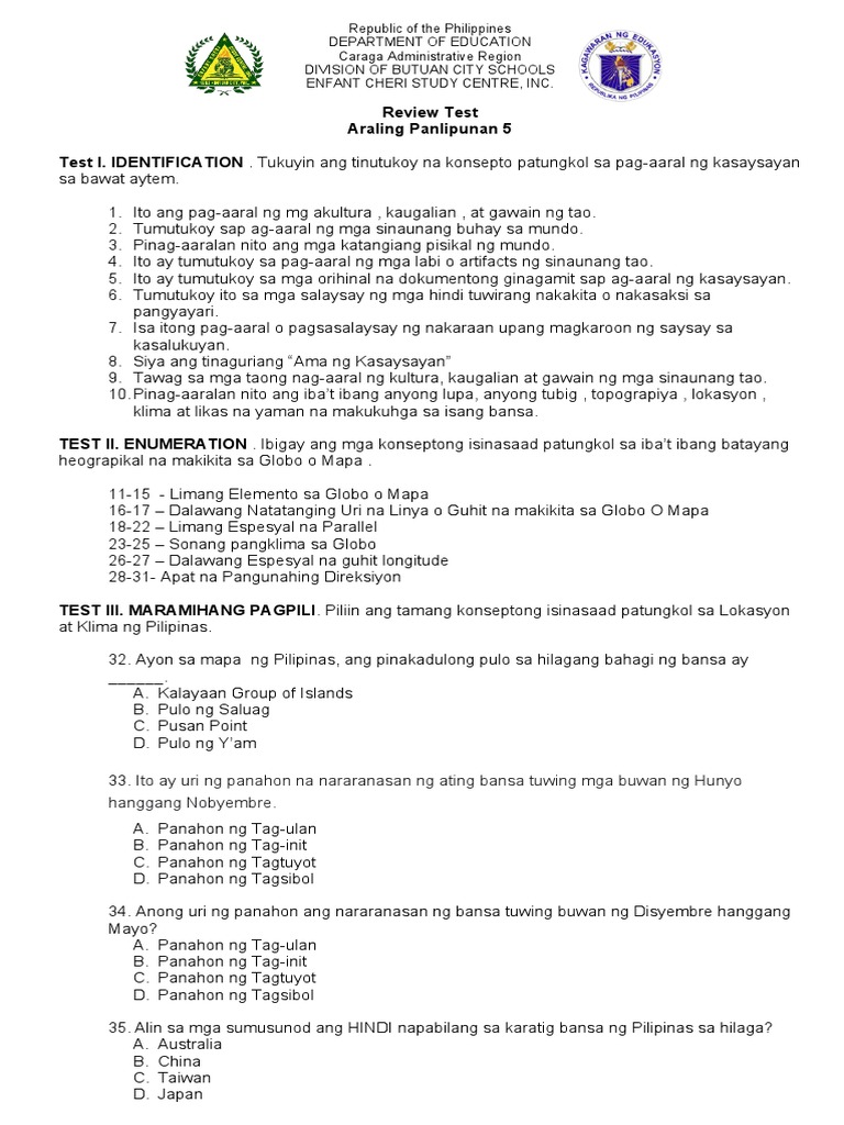 Review Test - 1st Mid Quarter Exam - AP 5 | PDF