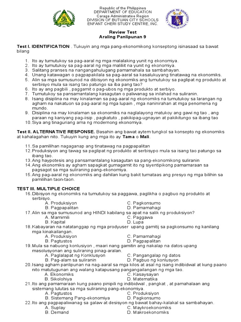 Review Test - 1st Mid Quarter Exam - AP 9 | PDF