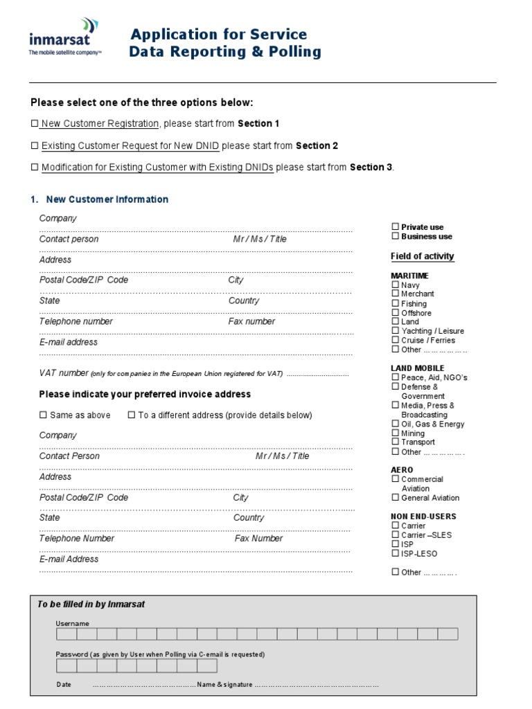 Inmarsat Data Reporting and Polling Registration Form - Pdf ...