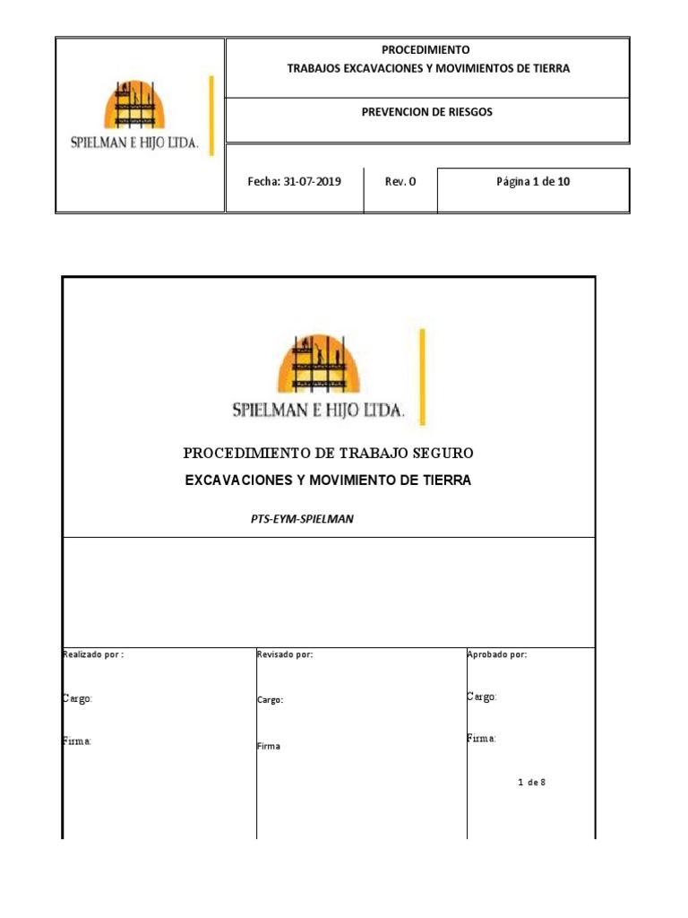Procedimiento de Trabajo Seguro Excavaciones y Movimiento de Tierra | PDF