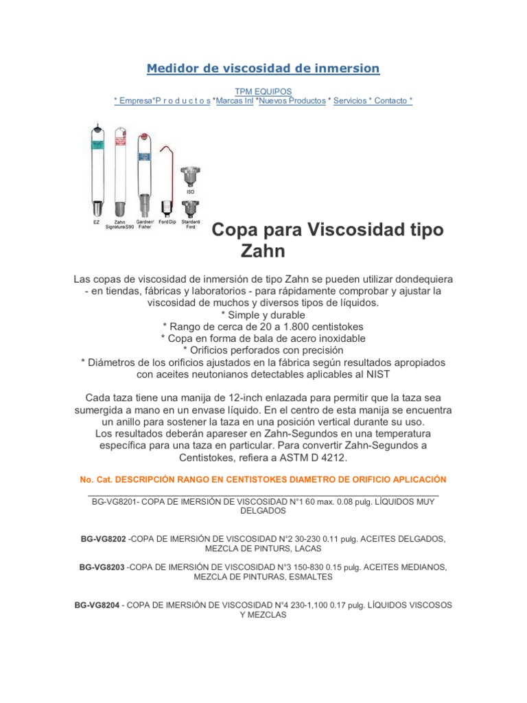 Copa Zahn Info | PDF | Viscosidad | Líquidos