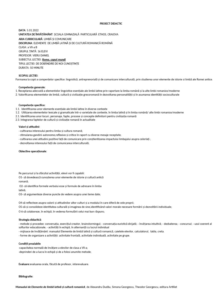 Proiect Latina | PDF