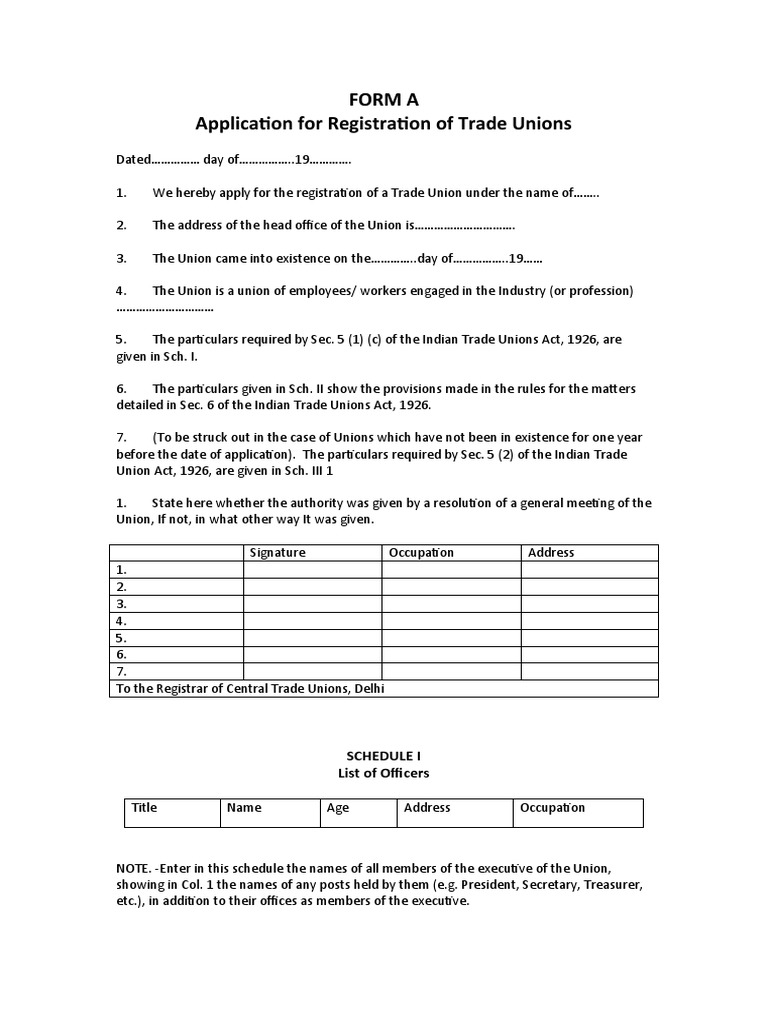 Trade Union Reg. Form Abcd | PDF | Expense | Securities (Finance)