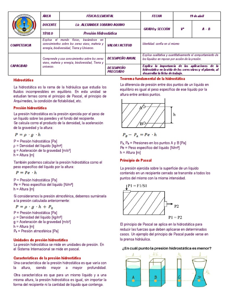 Presión Hidrostática V Fap | PDF | Presión | Pascal (Unidad)