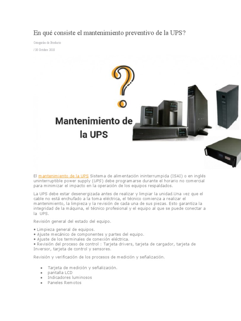 En Qué Consiste El Mantenimiento Preventivo de La UPS | PDF | Ingenieria Eléctrica ...