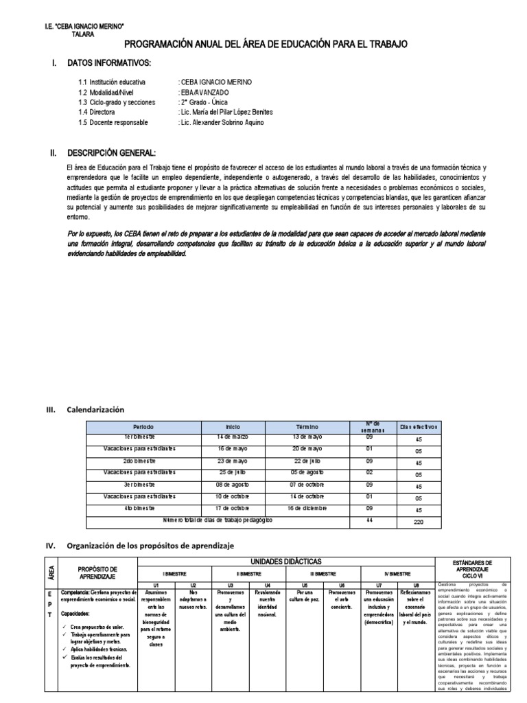 Plan Anual Ept 2 Grado Ciclo Avanzado | PDF | Evaluación | Iniciativa ...