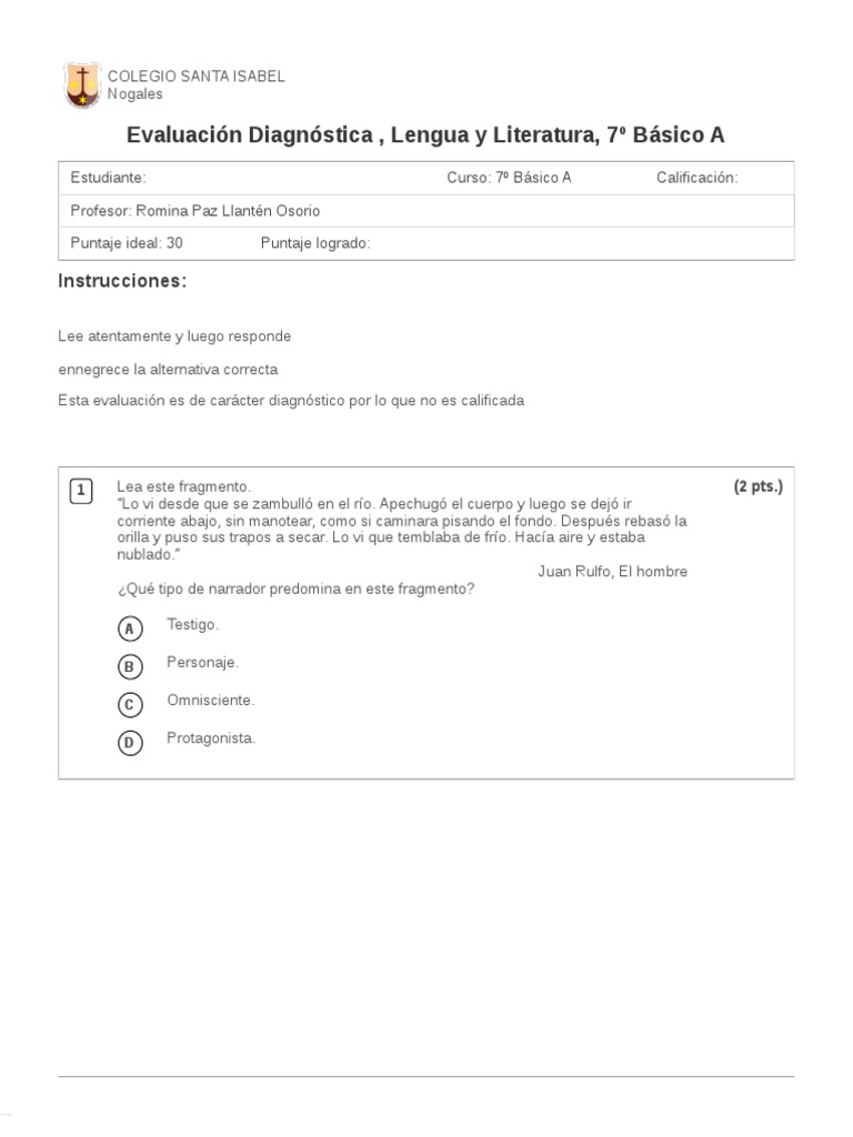 Prueba de Diagnóstico 7mo A | PDF