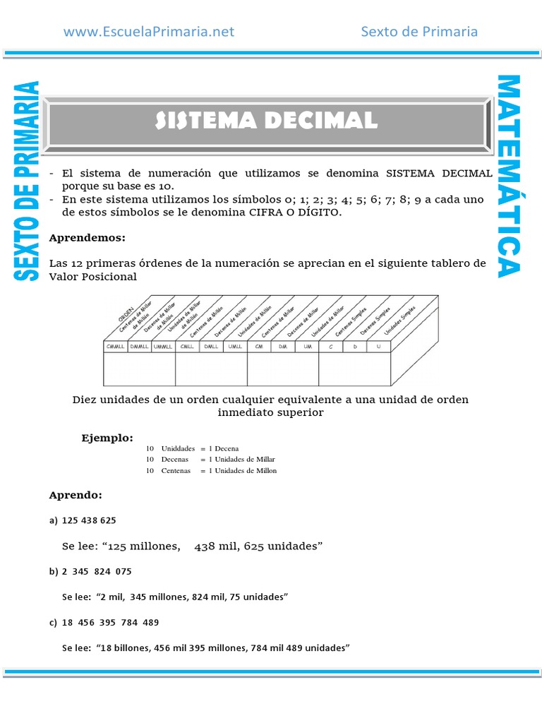 Sistema Decimal para Sexto de Primaria | PDF | Decimal | Comunicación ...