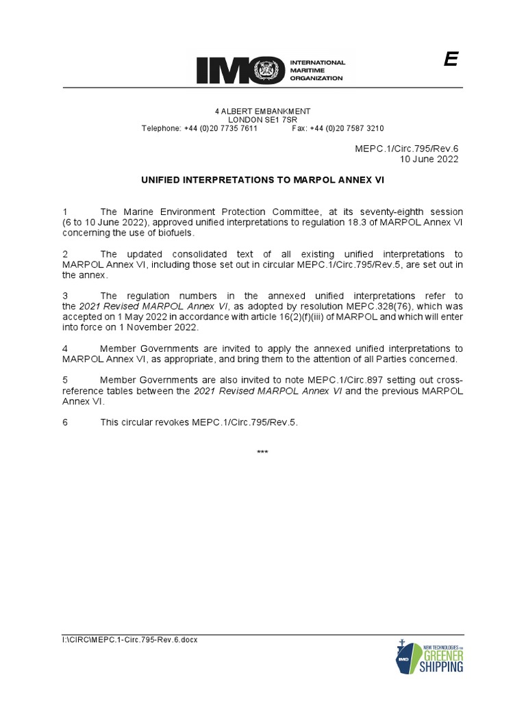 Mepc 1 Circ 795 Rev 6 | PDF | Fuel Oil | Diesel Engine