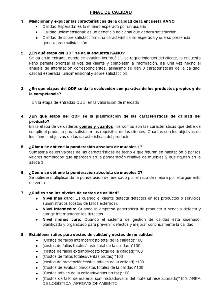 Examen Final - Calidad | PDF | Calidad (comercial) | Business
