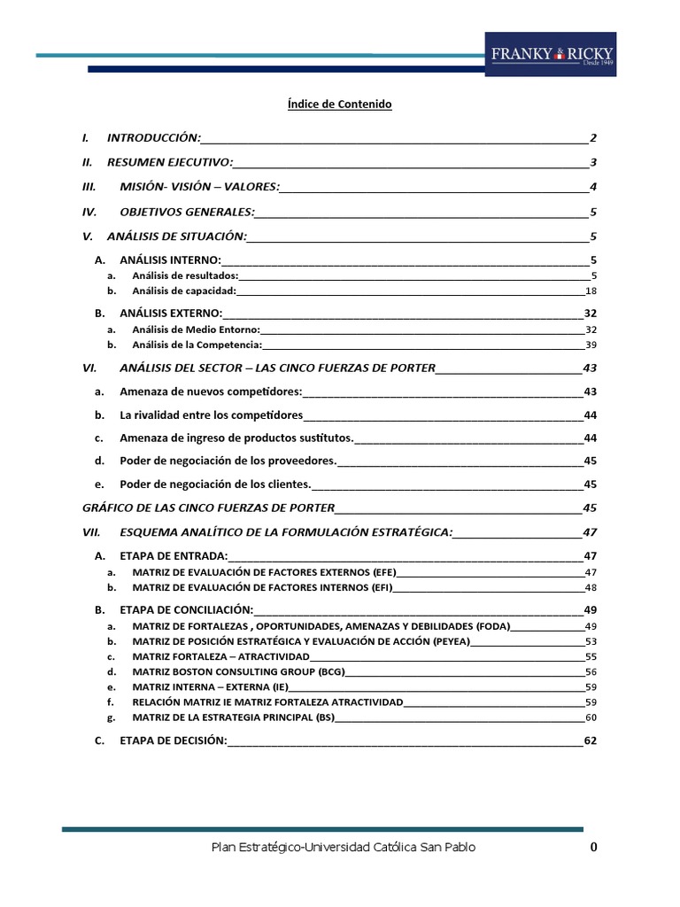 Plan Estrategico Franky & Ricky 2014 | PDF | Planificación estratégica ...