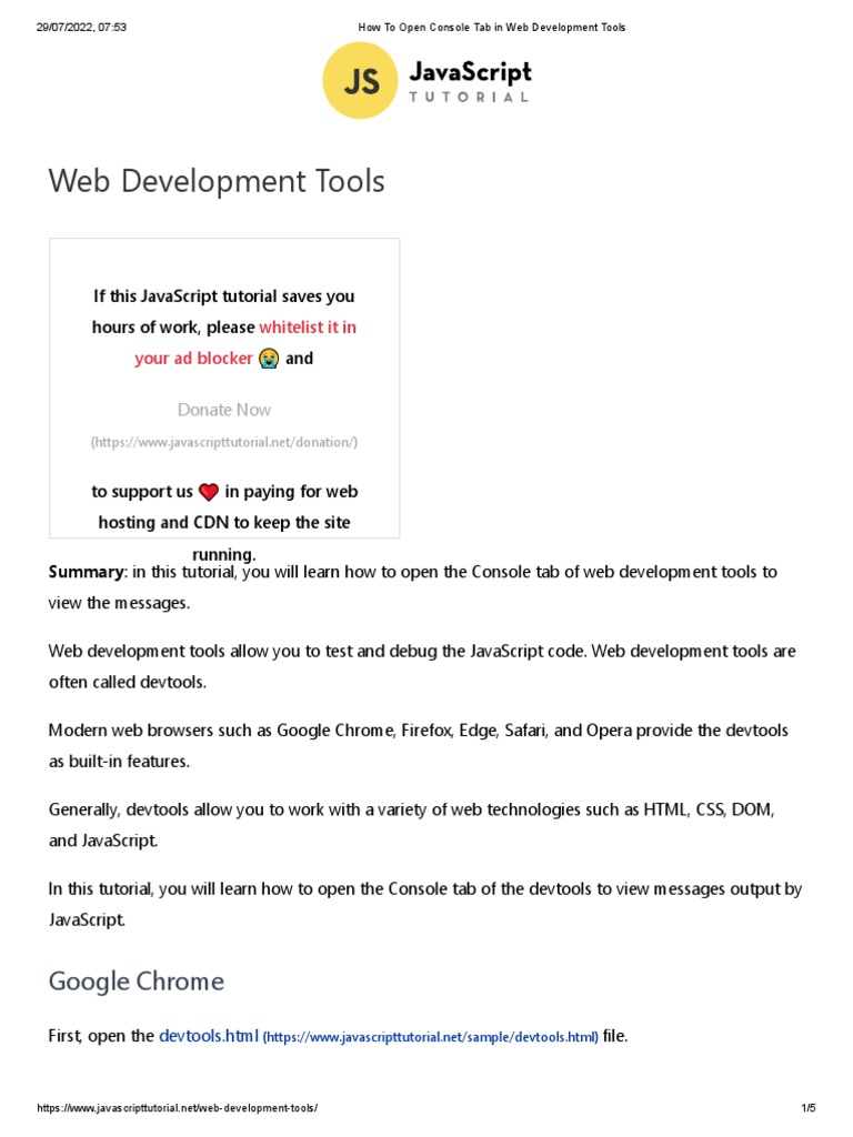 How To Open Console Tab in Web Development Tools | PDF | World Wide Web ...
