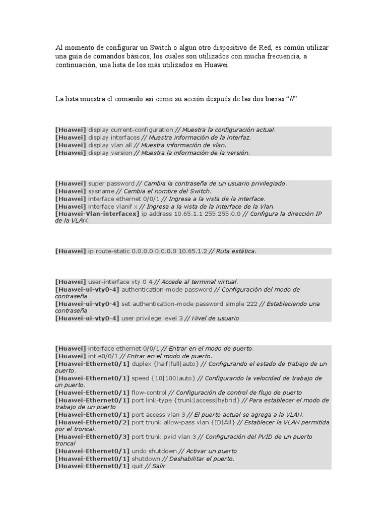 Comandos Básicos para Switch Huawei | PDF
