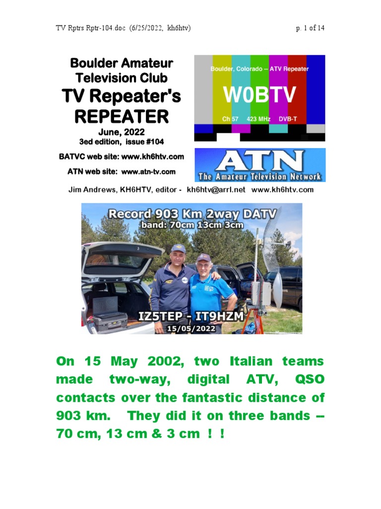 Boulder Amateur TV Repeater's Newsletter-104 | PDF | Television | Cable ...