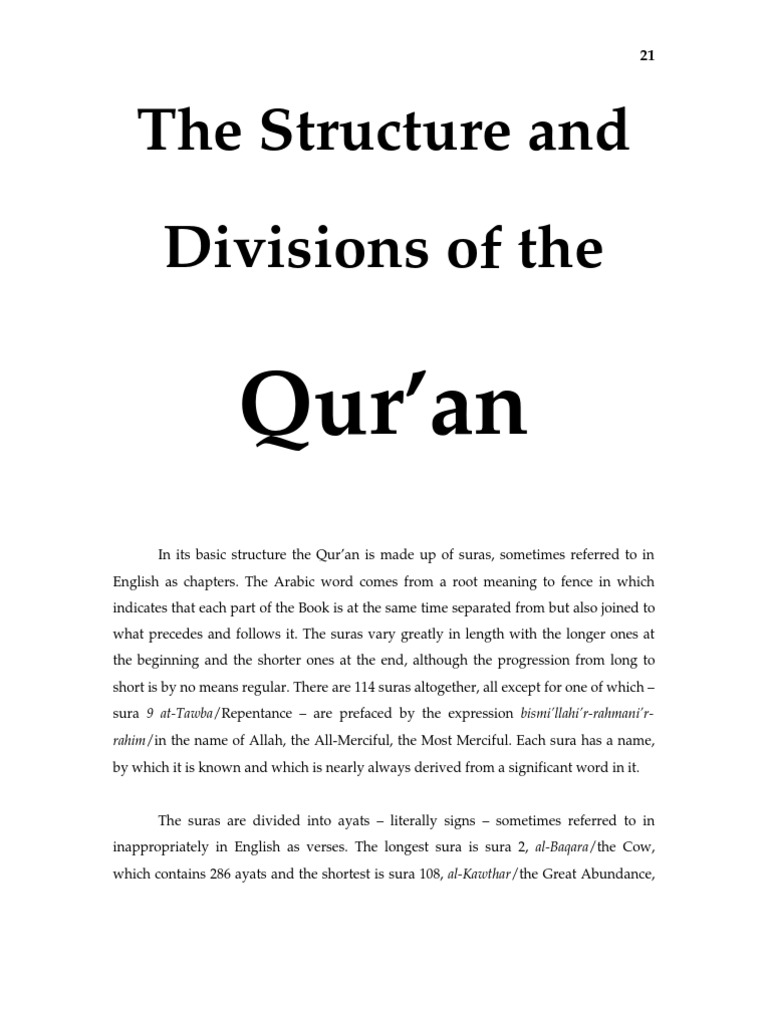 Structure and Divisions of the Qur'an | PDF | Surah | Quran