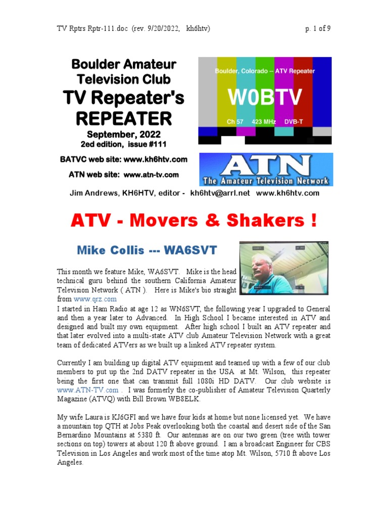 Boulder Amateur TV Repeater's Newsletter-111rev | PDF | Software ...