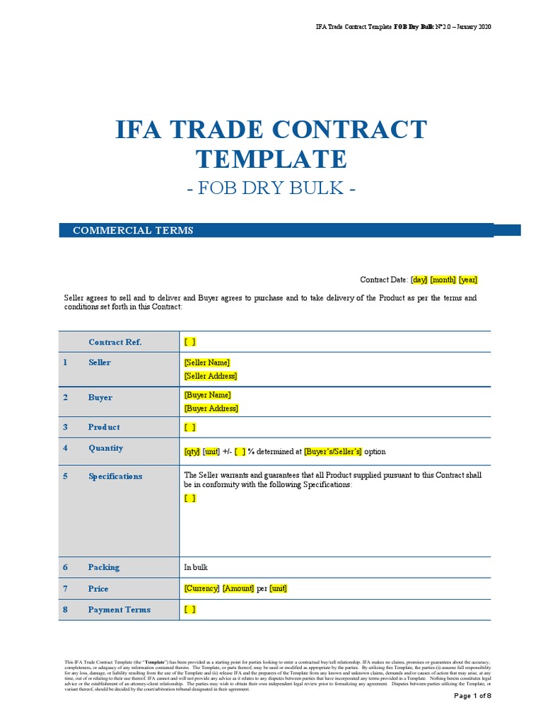 IFA Trade Contract Template Overview | PDF | Letter Of Credit | Arbitration