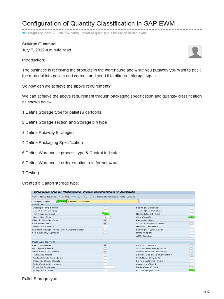 Configuration of Quantity Classification in SAP EWM | PDF | Warehouse | Pallet