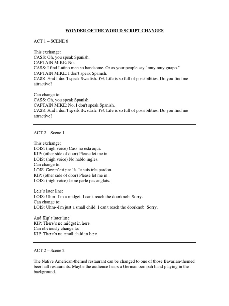 Wonder Script Changes - 8-23-22 | PDF | Art | Mystery, Thriller & Crime Fiction