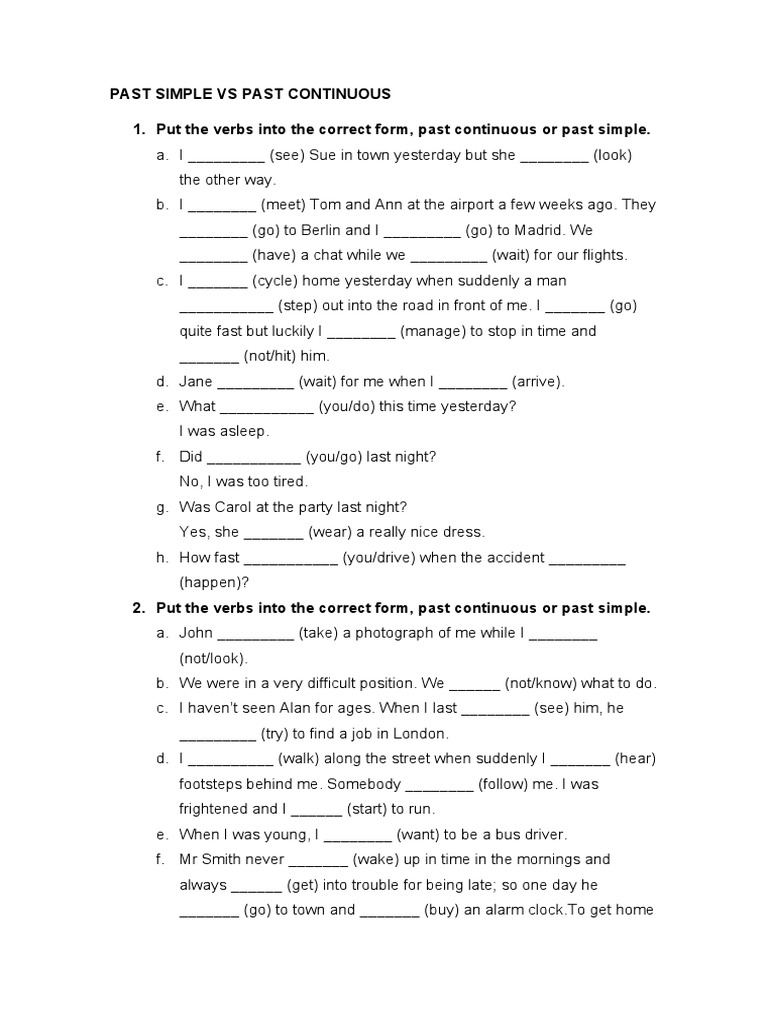 Past Simple vs. Past Continuous Exercises | PDF | Language Arts ...