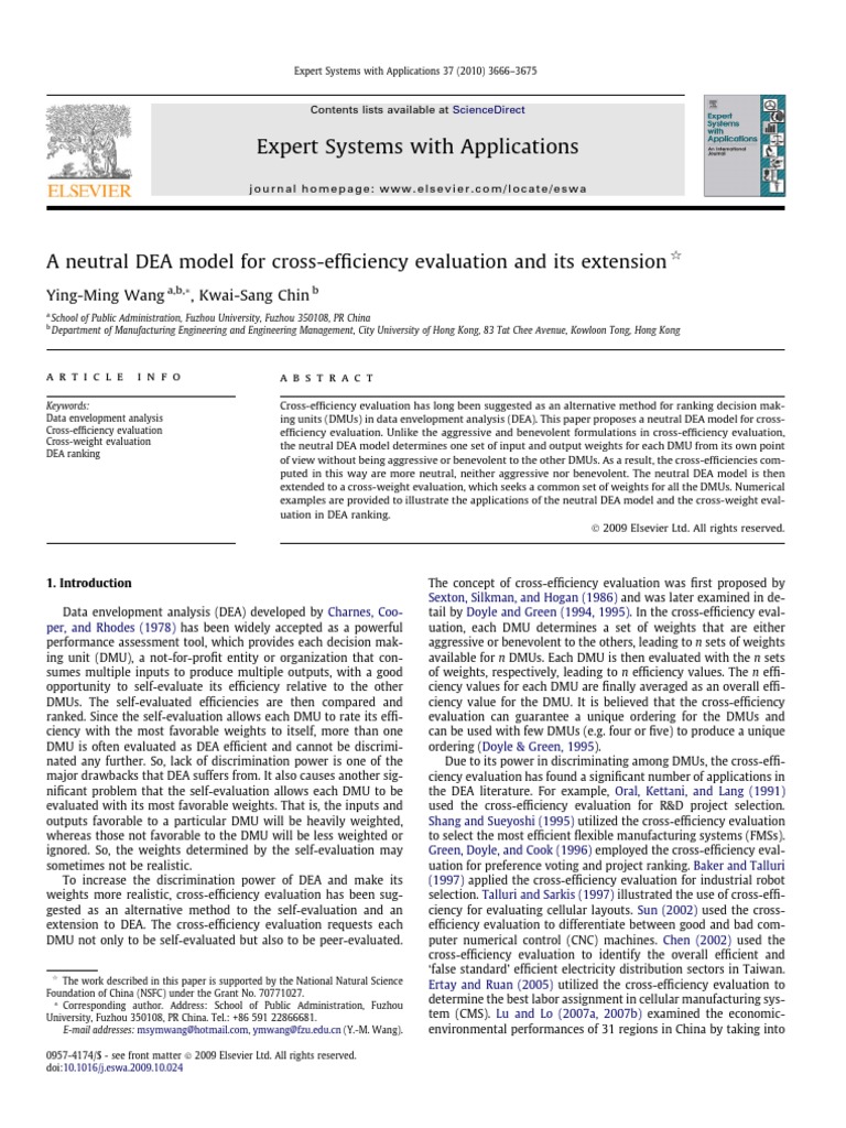A Neutral DEA Model For Cross-Efficiency Evaluation and Its Extension | Download Free PDF | Analysis