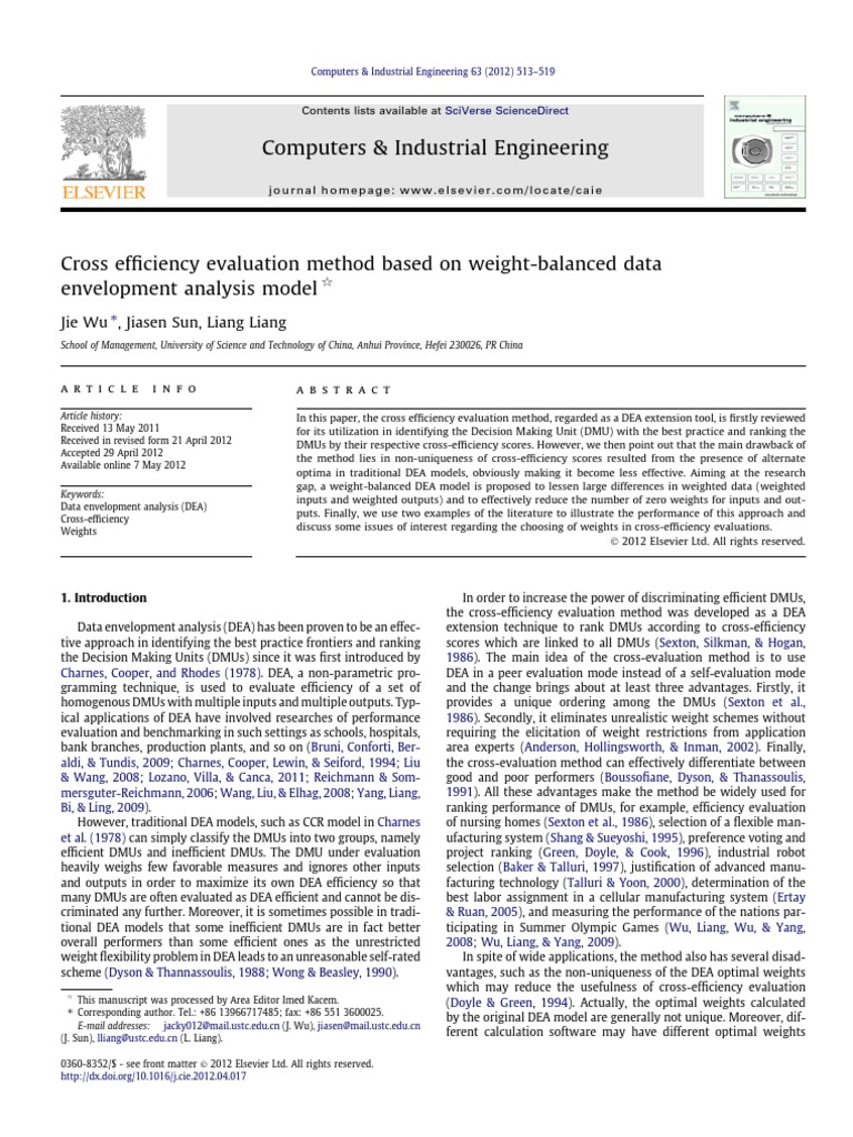 Cross Efficiency Evaluation Method Based On Weight-Balanced Data | PDF | Analysis