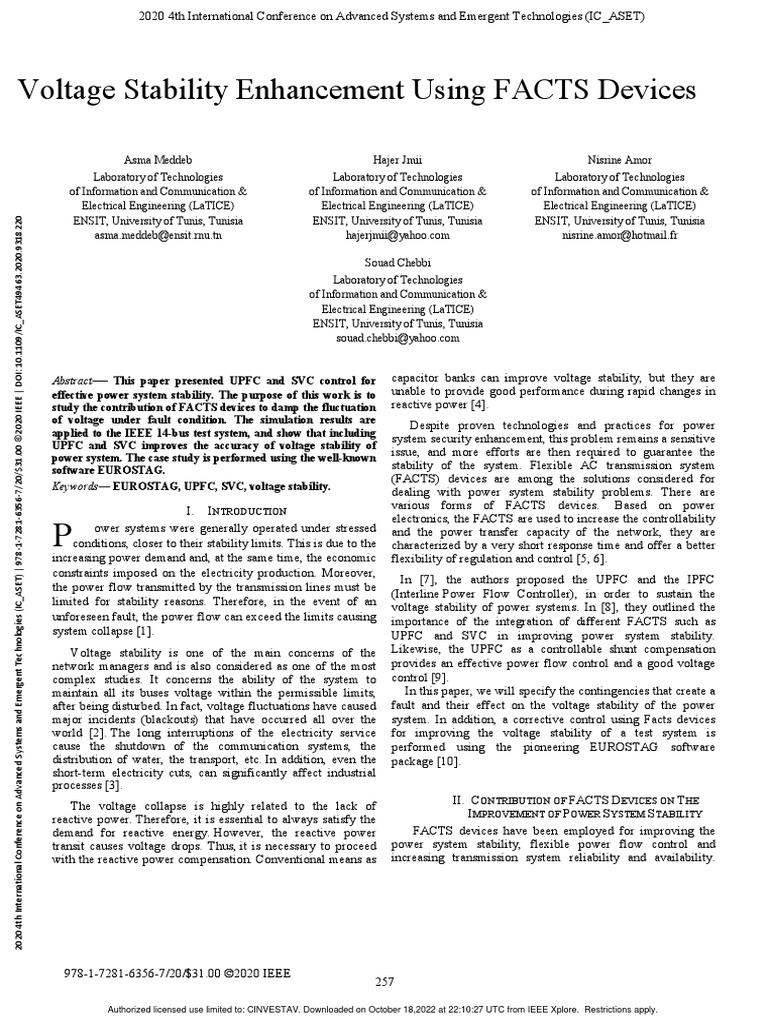 Voltage Stability Enhancement Using FACTS Devices | PDF