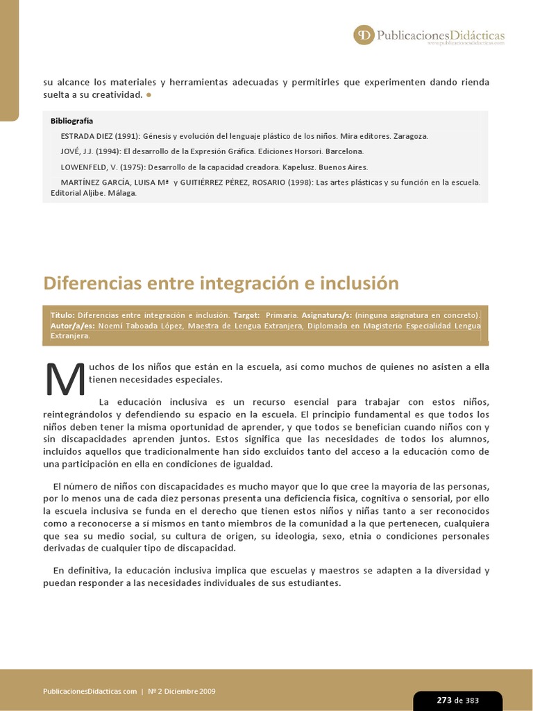 Diferencias Entre Integración e Inclusión | PDF | Inclusión (Educación ...