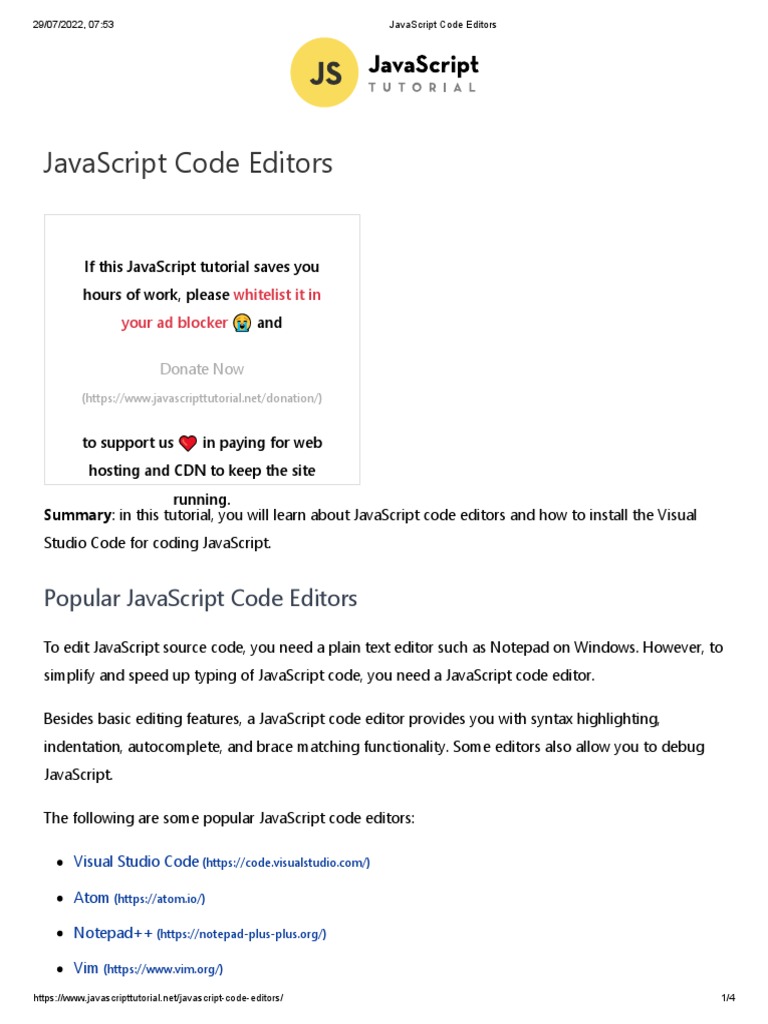 JavaScript Code Editors | PDF | Java Script | Microsoft Visual Studio