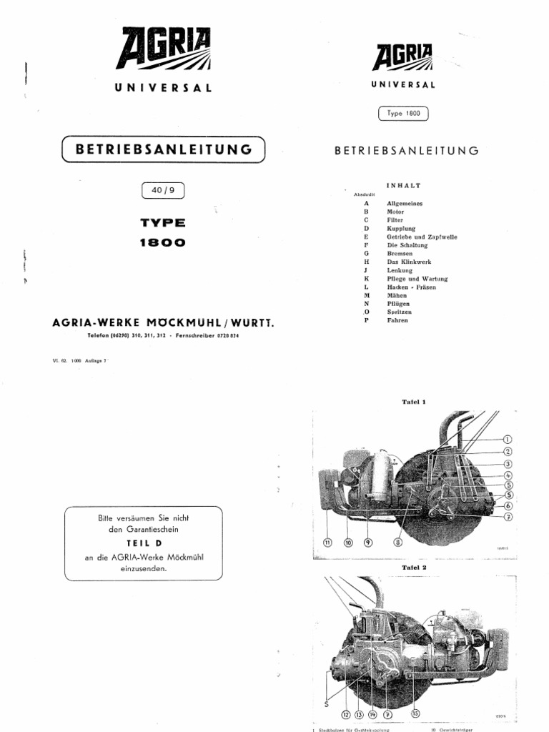 Agria 1800 Einachser | PDF