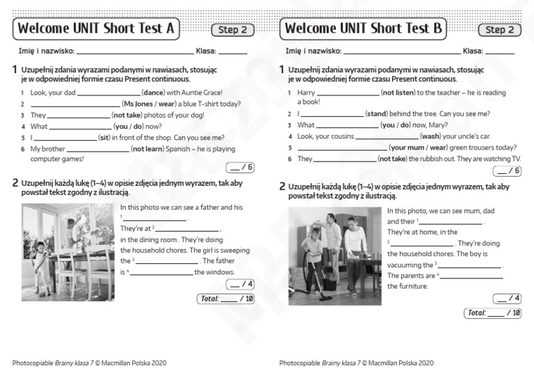 Brainy kl7 Short Tests Welcome Unit Step 2 | PDF