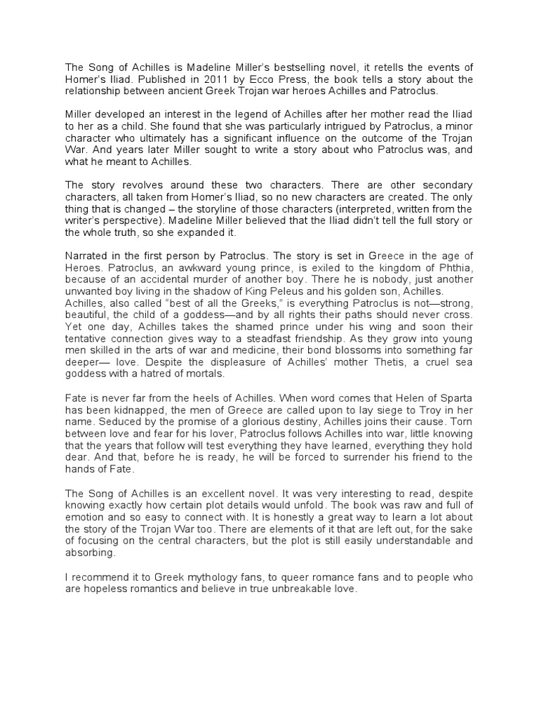 The Song of Achilles | PDF | Achilles | Greek Mythology