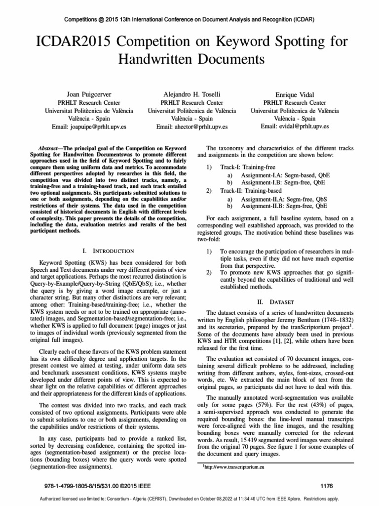 ICDAR2015 Competition On Keyword Spotting For Handwritten Documents | PDF | Computing ...