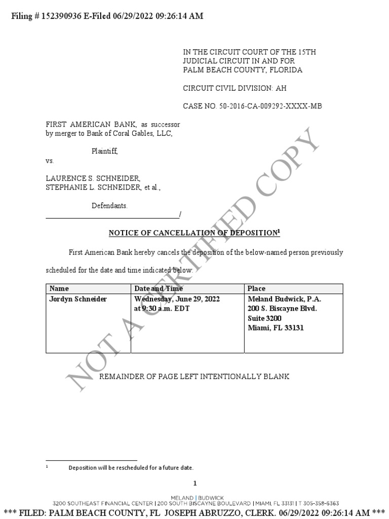 1004 Notice of Cancellation of Deposition 152390936 | PDF | Common Law ...