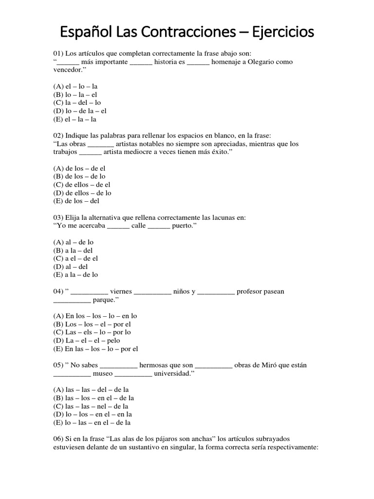 Español Las Contracciones | PDF | Artes del Lenguaje y Comunicación