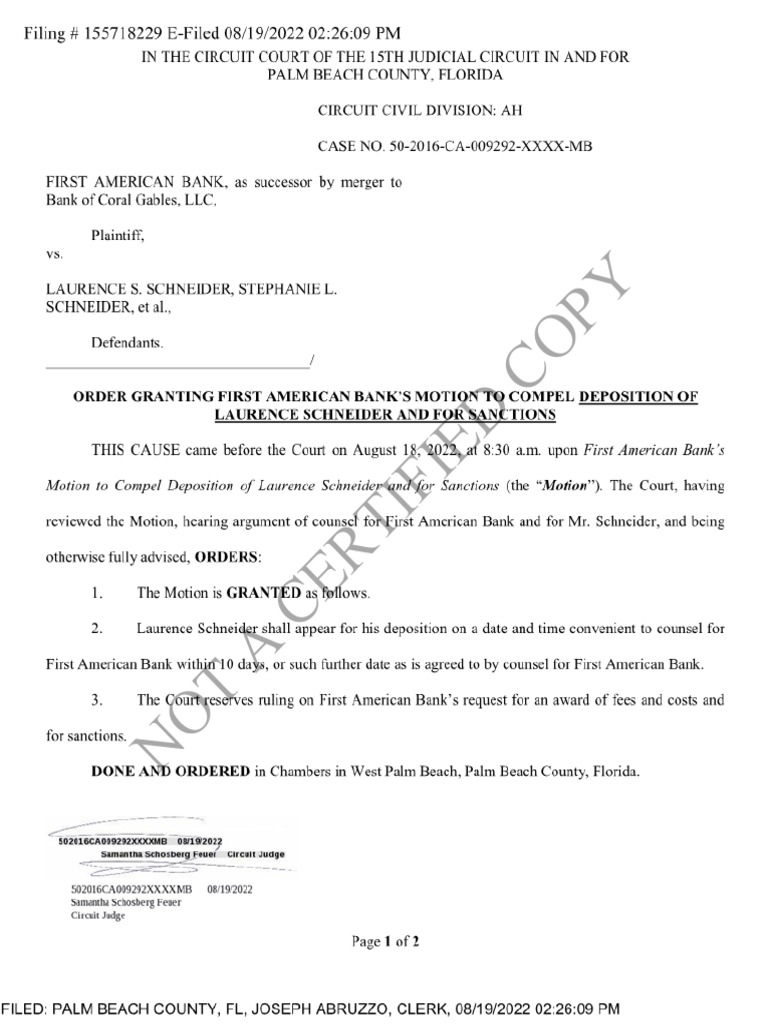 1057 155718229 Order Granting Fab's Motion To Compel Deposition of Laurence & For Sanctions ...