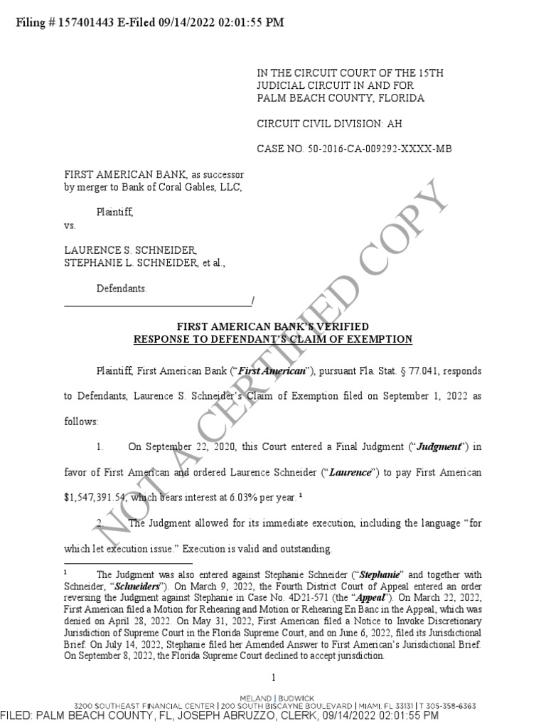 1077 157401443 Fab's Verified Response To Dft's Claim of Exemption ...