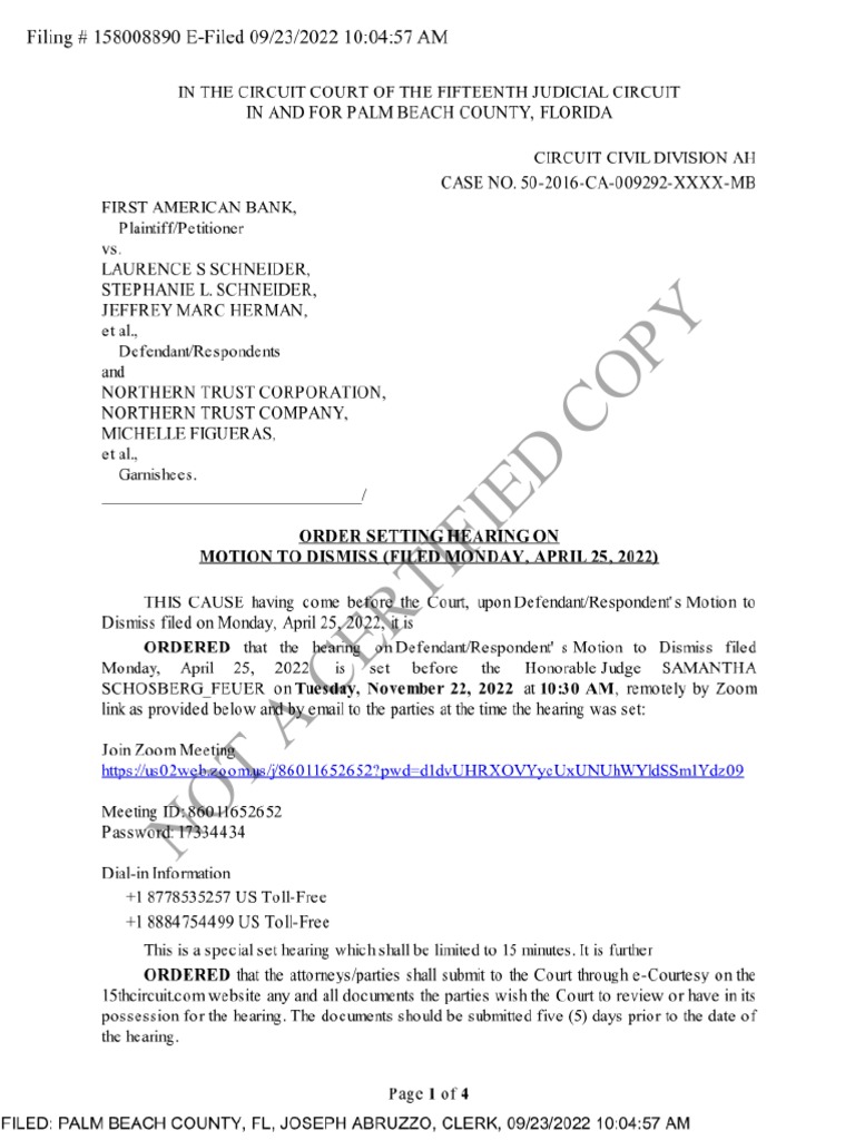 1084 158008890 Order Setting Hearing On Motion To Dismiss | PDF ...