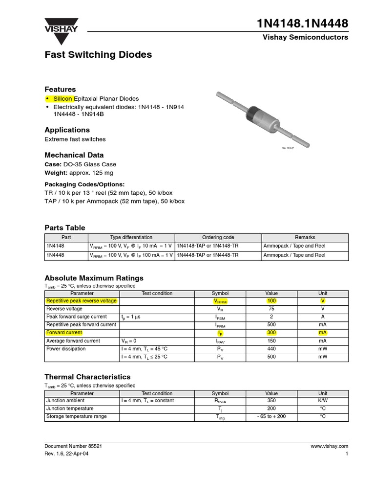 Fast Switching Diodes: Vishay | PDF | Diode | Electronic Engineering