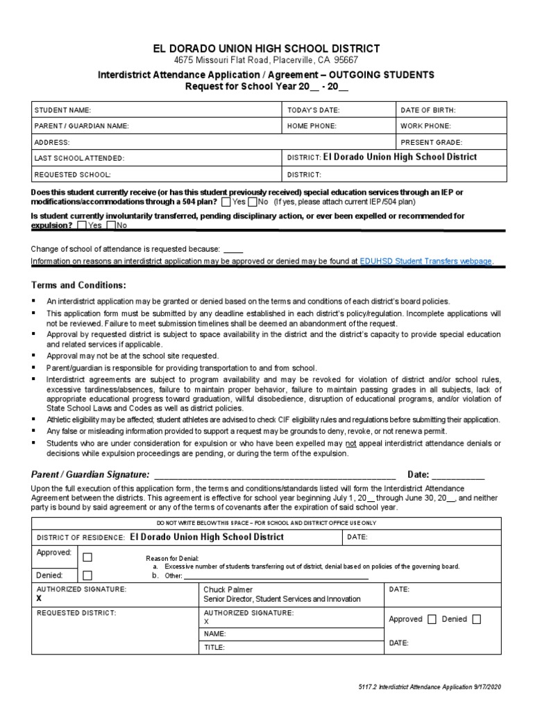 5117.2 Interdistrict Attendance Application-Outgoing | PDF | Special ...