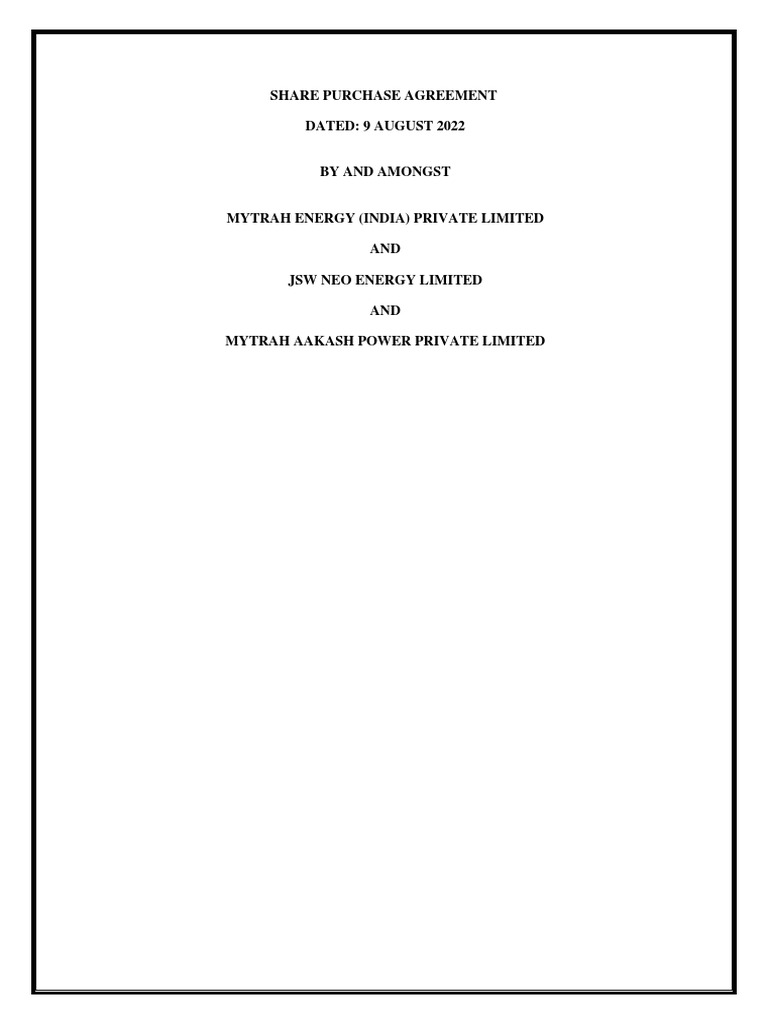 Aakash SPA - Execution Version | PDF | Liquidation | Stocks