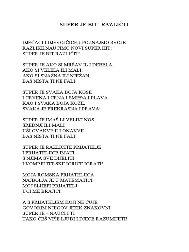 SUPER JE BIT RAZLIČIT - Doc Verzija 1 | PDF