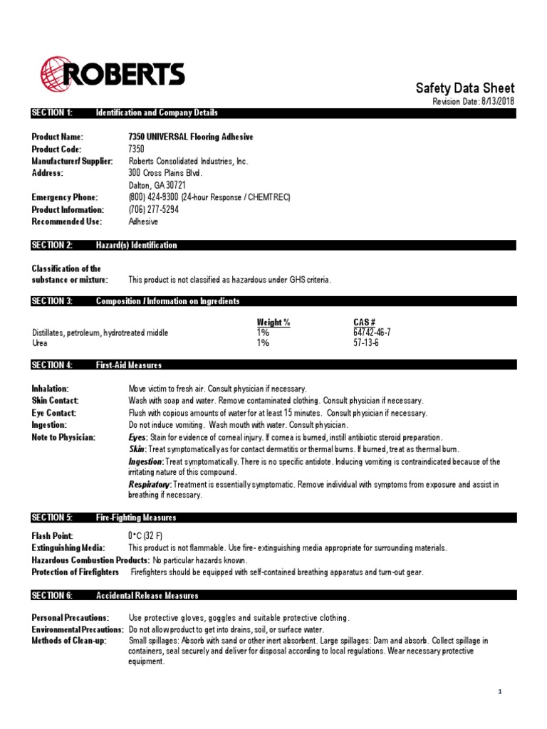 Roberts 7350 SDS | PDF | Superfund | Dangerous Goods