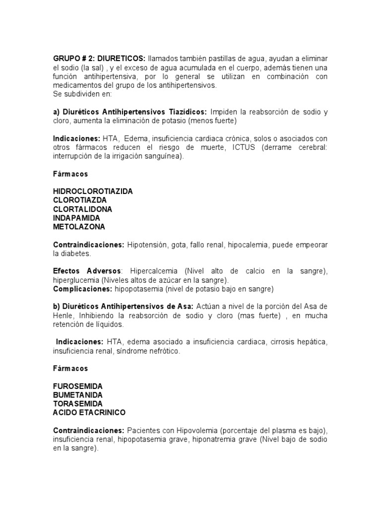 Diuréticos: Tipos, Usos y Efectos | PDF | Salud y bienestar