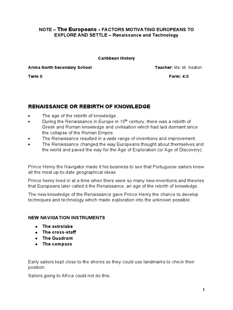 Note - Renaissance or Rebirth of Knowledge | PDF | Water Transport